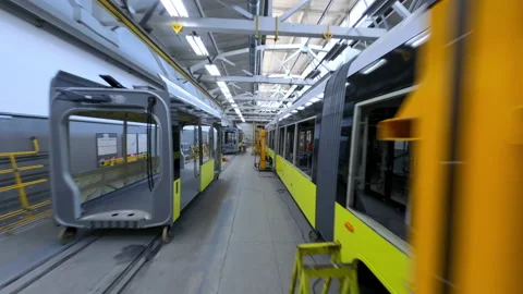 Shooting in tram transport factory. Tram... | Stock Video | Pond5