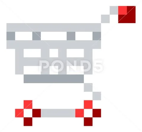 Shopping Cart Trolley Pixel 8 Bit Game Art Icon Illustration #112370120