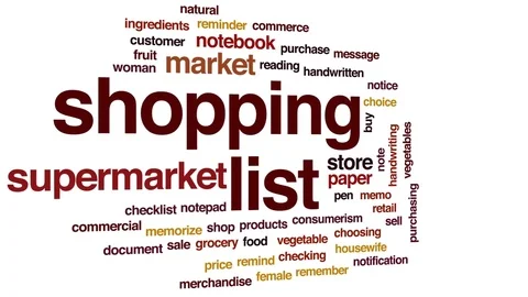 Shopping list animated word cloud, text ... | Stock Video | Pond5