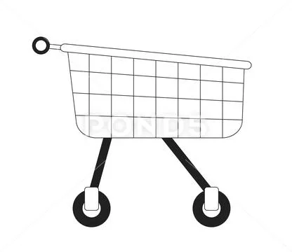 Shopping trolley with wheels monochrome flat vector object: Graphic ...