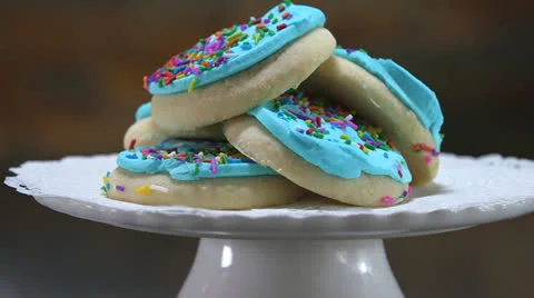 Shortbread Cookies With Blue Icing and S... | Stock Video | Pond5