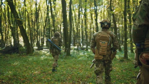 Shot from back soldiers in camouflage un... | Stock Video | Pond5