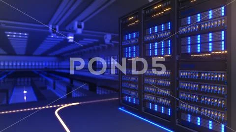 Shot of Data Center With Multiple Rows of Fully Operational Server ...