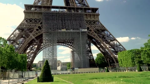 Shot Of Eiffel Tower With Scaffolding Un... | Stock Video | Pond5