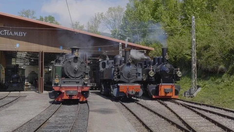 Shot moving towards three narrow-gauge s... | Stock Video | Pond5