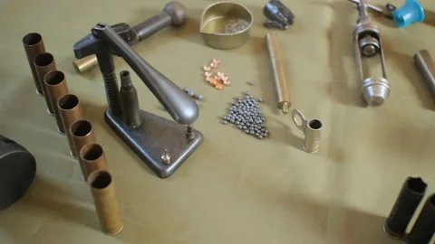 shotgun cartridges reloading. capsules, ... | Stock Video | Pond5