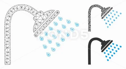 Shower Vector Mesh Wire Frame Model and Triangle Mosaic Icon ~ Clip Art ...