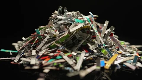 Shredded cut plastic bank credit cards. ... | Stock Video | Pond5