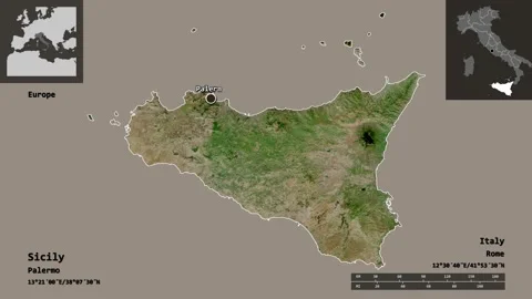 Sicily location. Italy. Satellite map | Stock Video | Pond5