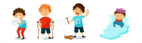 Sick Kids Suffering from Disease Feeling Unwell Vector Set ~ Clip Art ...