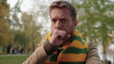 Sick male coughing, symptoms of bronchit... | Stock Video | Pond5