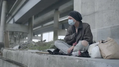 Sick poor woman in protective mask cough... | Stock Video | Pond5