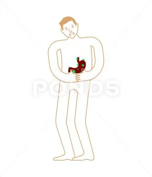Sick stomach Anatomy of human disease. Diseased internal organ. Aching ...