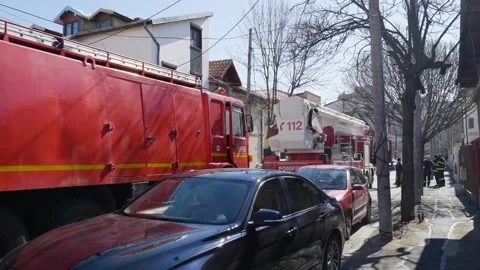 Side Angle Of Firefighter Trucks With Bl... | Stock Video | Pond5