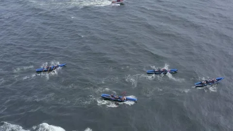 Side bird's eye view tracking currach bo... | Stock Video | Pond5