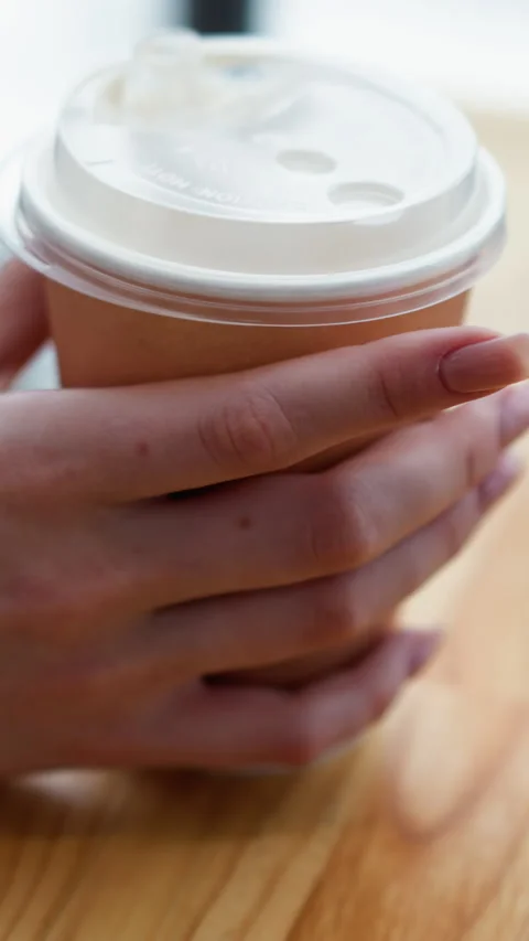 side hand view of woman tapping coffee c... | Stock Video | Pond5