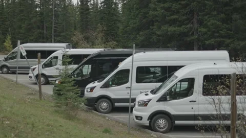 Side shot showcasing the tour buses in t... | Stock Video | Pond5