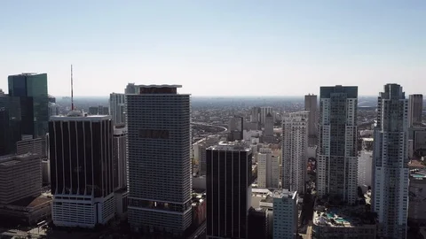 Side view aerial flight Downtown Miami v... | Stock Video | Pond5