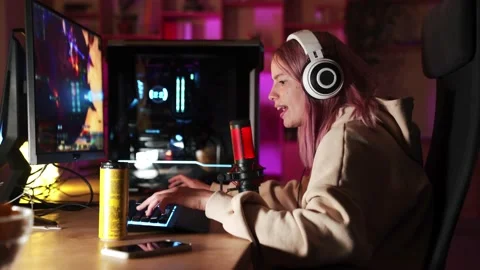 Side view of an angry gamer girl playing... | Stock Video | Pond5