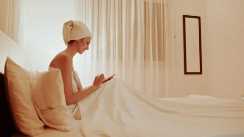 Side view of caucasian woman texting on ... | Stock Video | Pond5