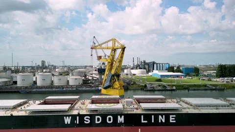 Side view of a crane vessel in the port ... | Stock Video | Pond5
