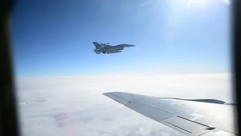 Side view of F-16 Fighting Falcon in fli... | Stock Video | Pond5