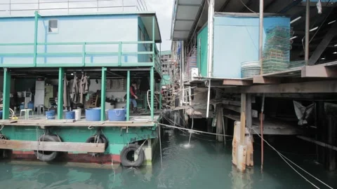 Side View of Floating Fish Processing Fa... | Stock Video | Pond5