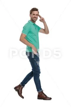Side view of a guy walking and saluting Stock Image #113264401