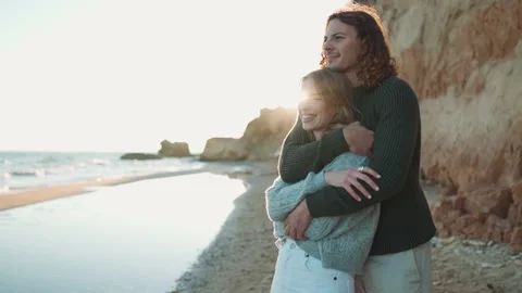 Side view of handsome couple hugging and... | Stock Video | Pond5