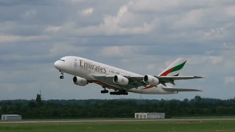 Side view of lifting up Airbus A380 | Stock Video | Pond5