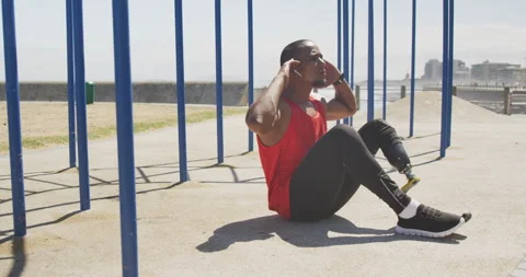 Side view man with prosthetic leg doing ... | Stock Video | Pond5
