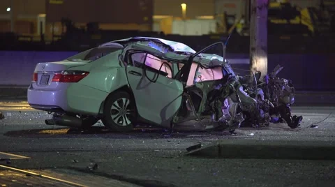 Side View Of Mangled Car After A High Sp... | Stock Video | Pond5