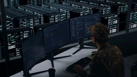 Side View Of Military Using To Write Cod... | Stock Video | Pond5
