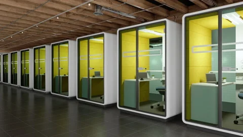 Side View Of Modern Office Cubicles Plac... | Stock Video | Pond5