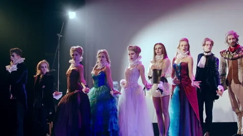 Side view row of actors in retro costume... | Stock Video | Pond5