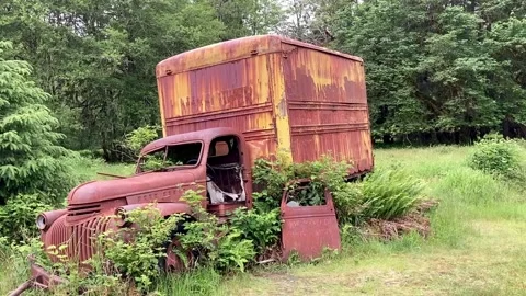 Side view of a rusted vintage truck in t... | Stock Video | Pond5