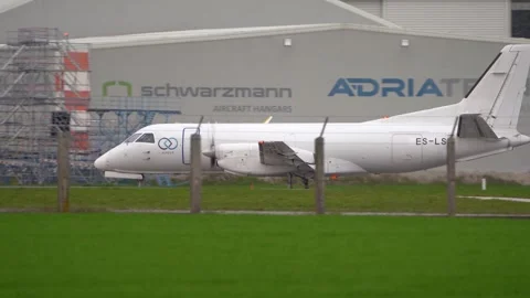 Side view of Saab 340A(F) twin-engine tu... | Stock Video | Pond5