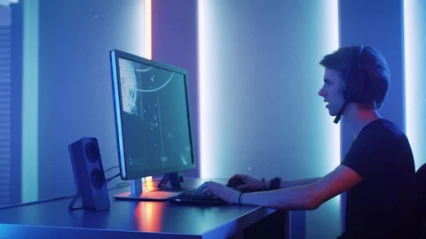 Side View Shot of the Pro Gamer Playing ... | Stock Video | Pond5