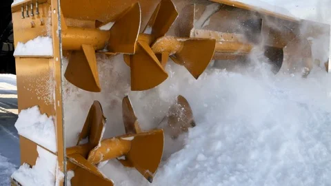 Side view of snowblower on tractor remov... | Stock Video | Pond5