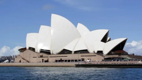 Side view of Sydney Opera House. Moving ... | Stock Video | Pond5