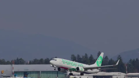 Side view of Transavia passenger airplan... | Stock Video | Pond5