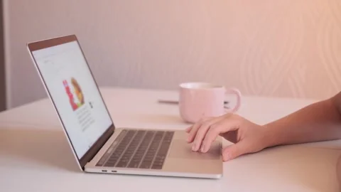 Side view of woman's hand scrolling soci... | Stock Video | Pond5