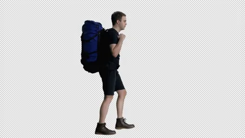 Side view of young tired camper walking ... | Stock Video | Pond5