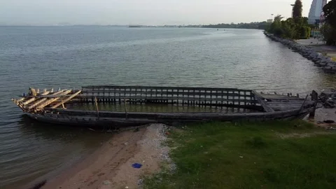 Sideways along wooden skeleton ship hull... | Stock Video | Pond5