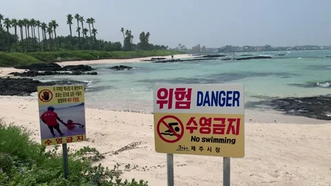 Sign about the quicksand at beach. No sw... | Stock Video | Pond5
