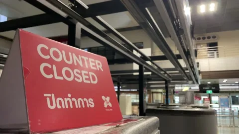 Sign "COUNTER CLOSED" on desk at check i... | Stock Video | Pond5