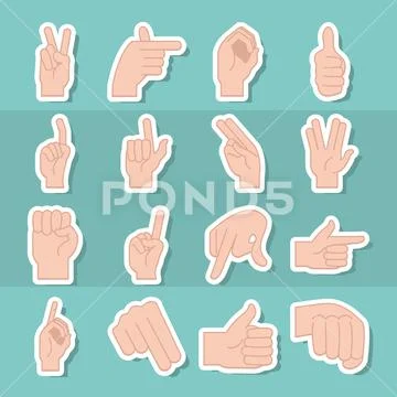 Sign language hand gestures expression green background, line and fill icon Illustration #139862920