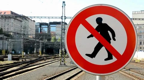 sign: no entry, train station in the bac... | Stock Video | Pond5