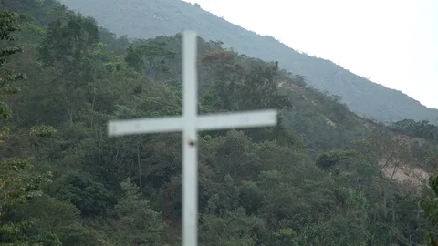 Sign stand in form of a cross missing si... | Stock Video | Pond5