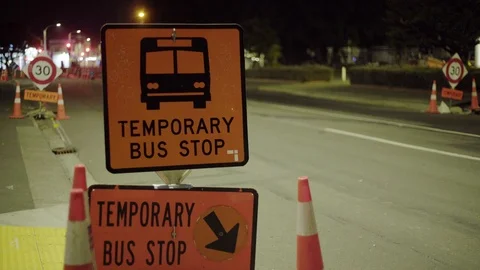 A sign for a temporary bus stop in Kilbi... | Stock Video | Pond5